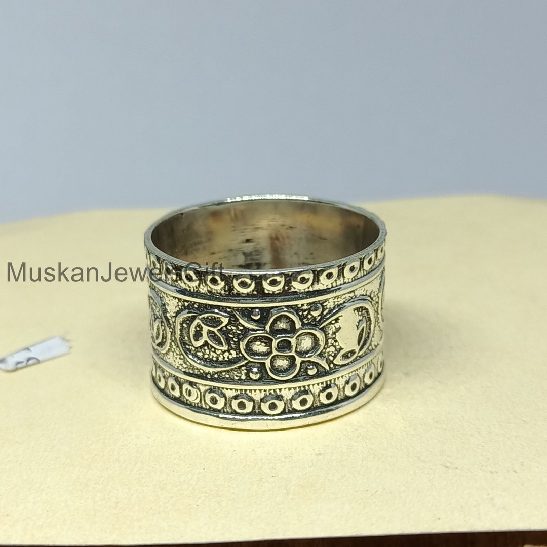 925 Sterling Silver Ring, Wide Flower Band Ring, Solid Silver Ring ...
