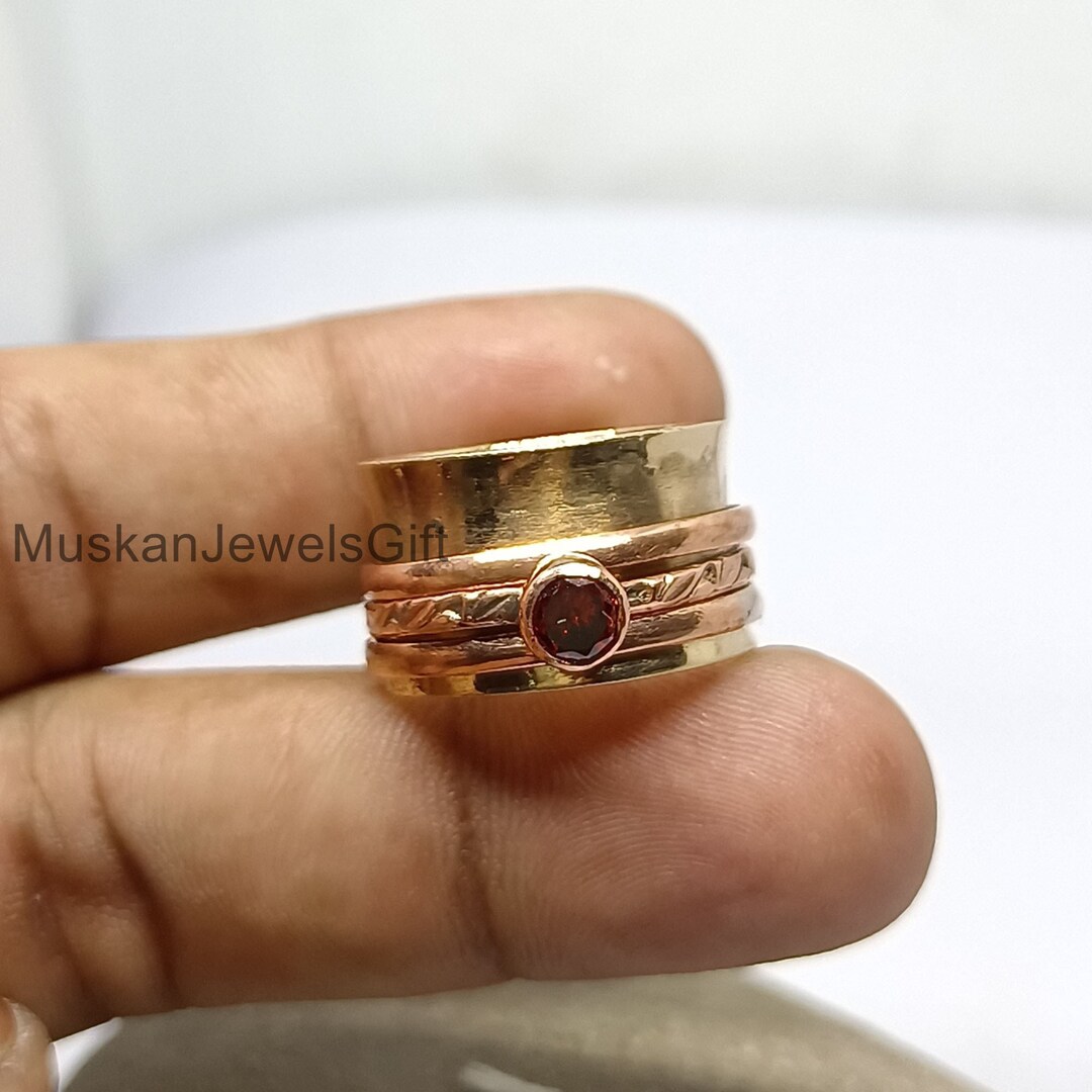 Pure Copper Ring, Solid Copper Ring, Spinner Ring, Garnet Gemstone Ring ...