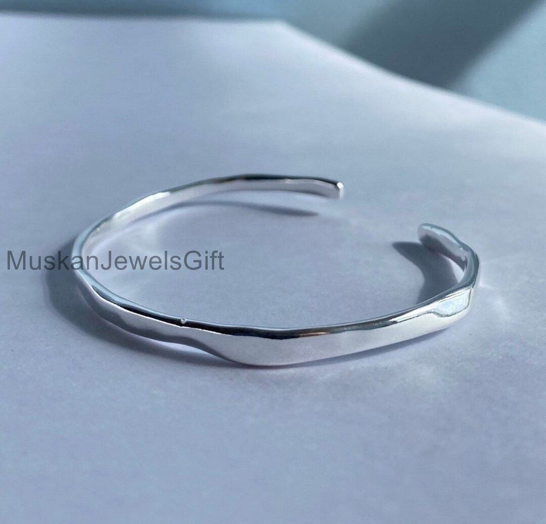 Silver Adjustable Bangle, Solid 925 Silver Bangle, Adjustable Simple ...
