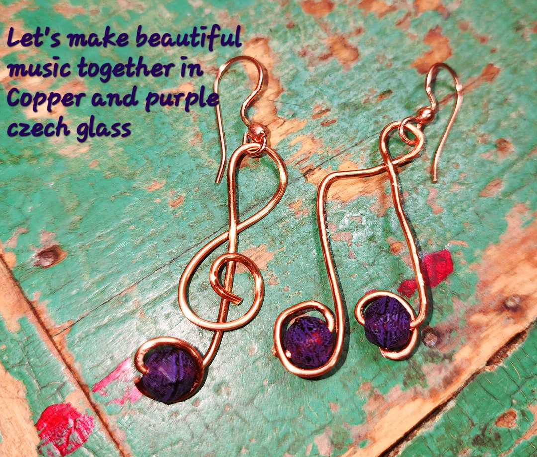 Copper and Czech Glass Musical Note Earrings - Etsy