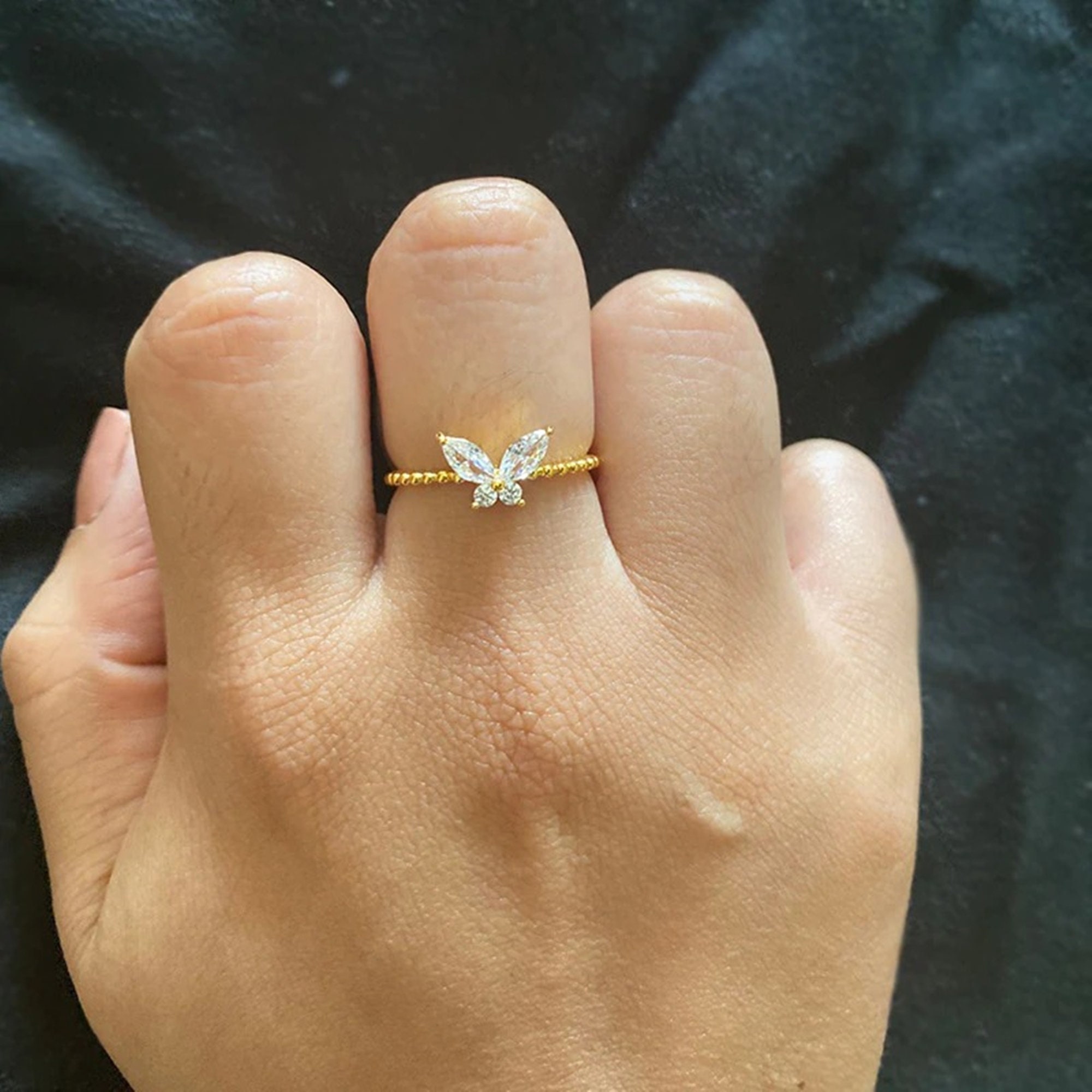 Charm Butterfly Ring for Women Crystal Zircon Ring Gold Silver | Etsy