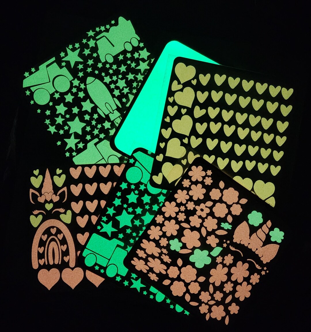 Glow in the Dark Sticker Sheet, Glow in the Dark Stars, Moon, Trucks ...