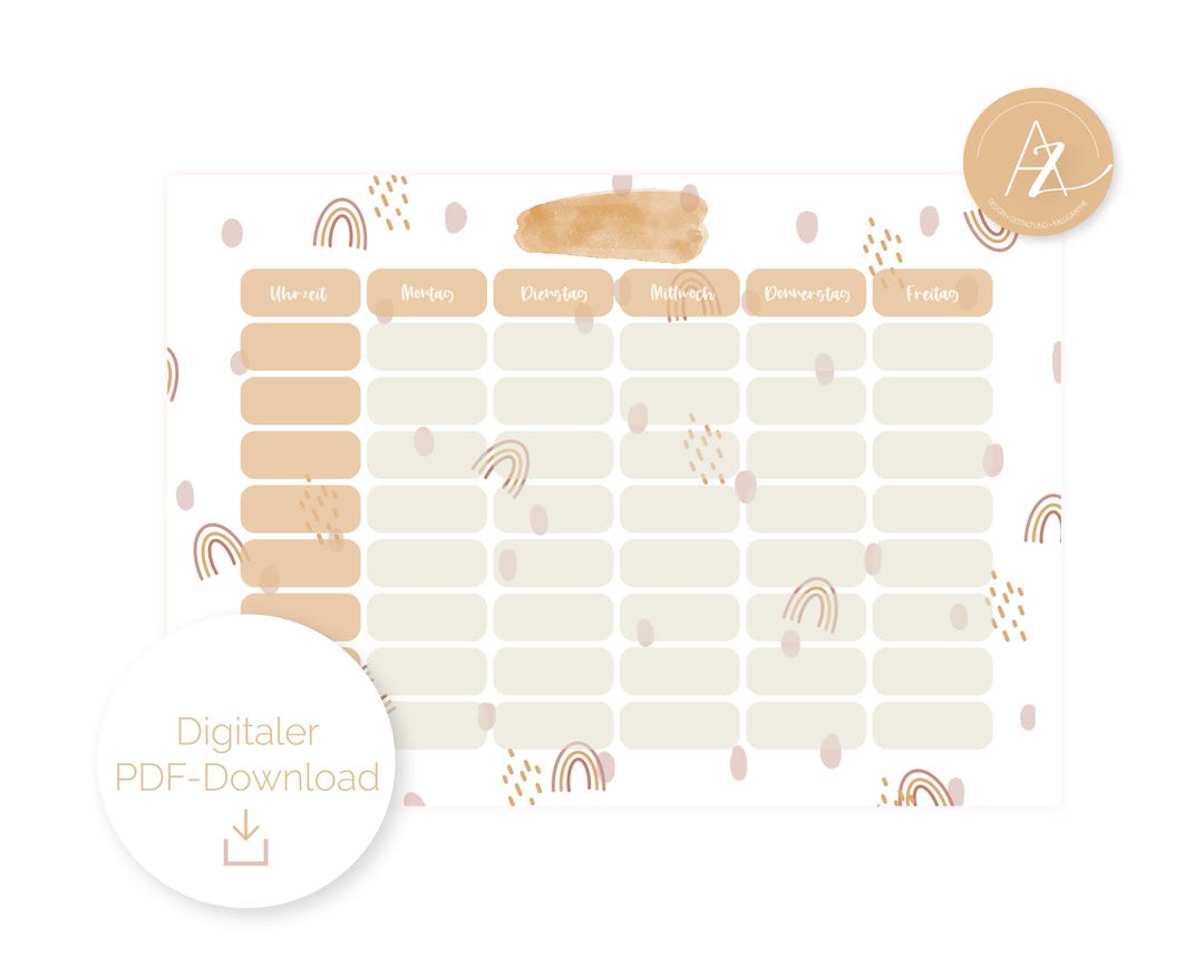 Digital Timetable for Printing "rainbow Orange" - Etsy Canada