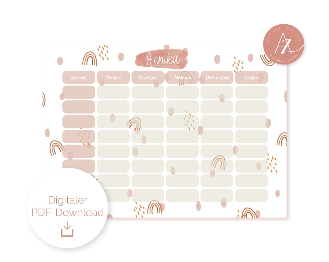 Personalized Digital Timetable to Print "rainbow Pink" - Etsy