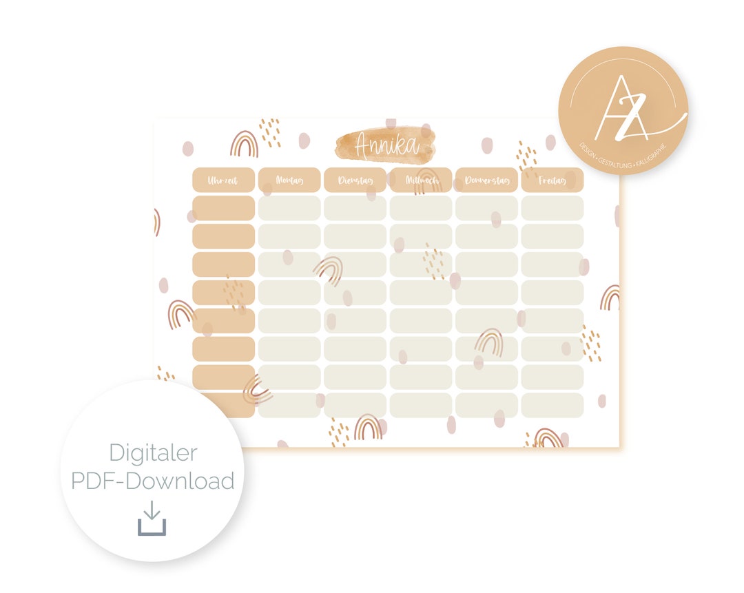 Digital Timetable for Printing "rainbow Orange" - Etsy