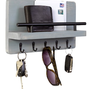Key Holder and Mail Shelf - Entryway Decorative Wooden Wall Organizer ...