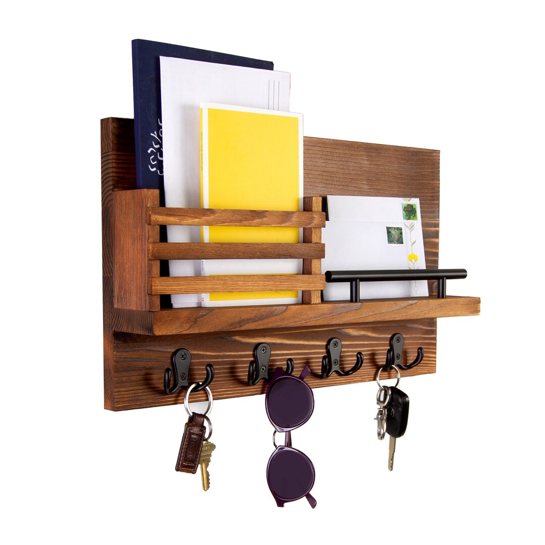 Key Holder and Mail Shelf - Unique Hanging Wall Organizer for Entryway ...