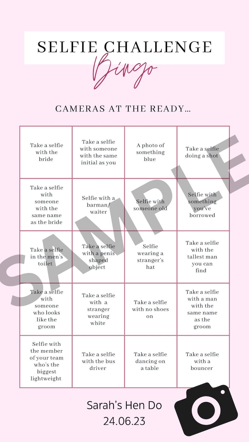 Personalised Hen Do Selfie Challenge Bingo - Etsy Canada