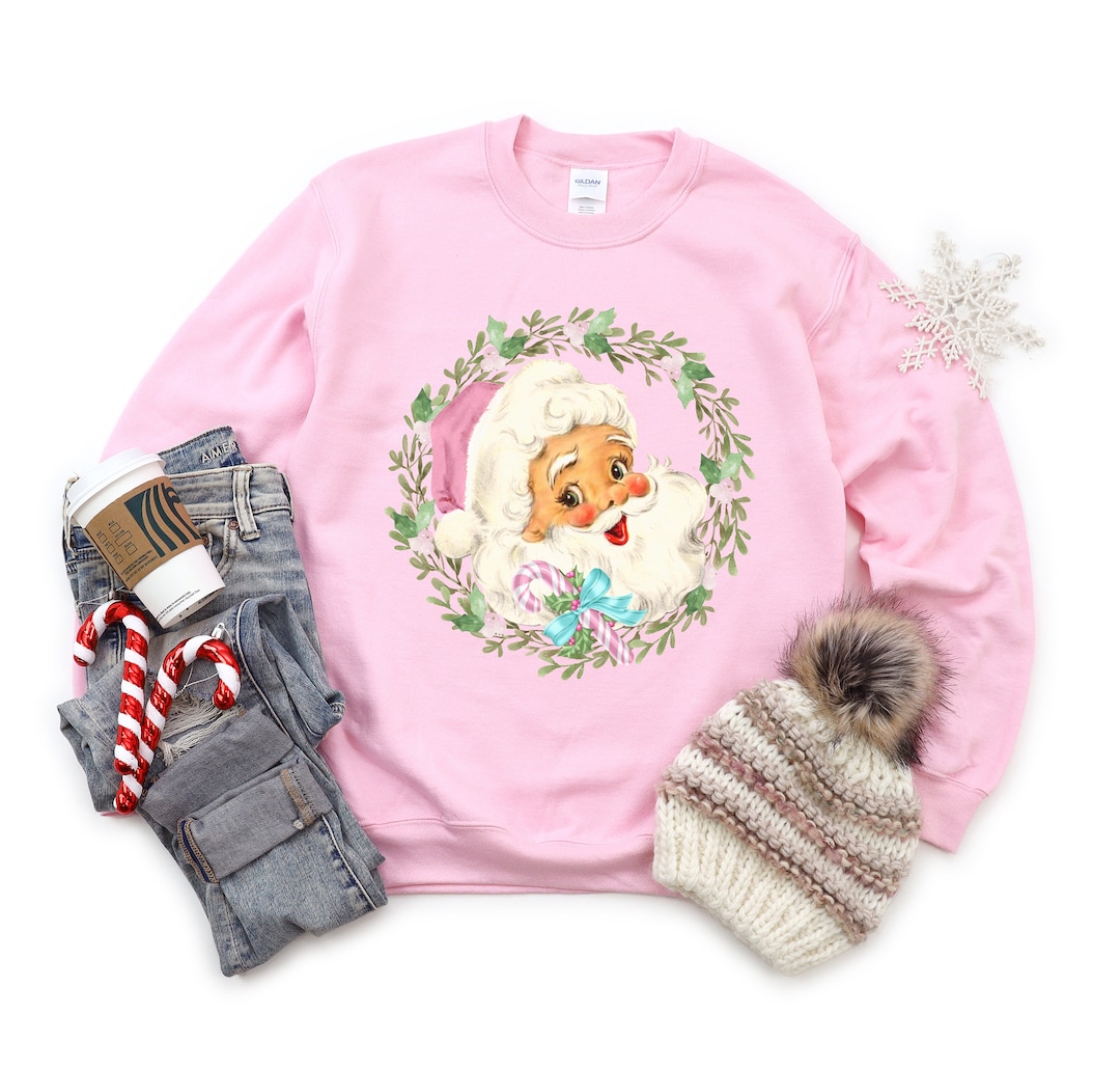 Pink Santa Sweatshirt, Pink Christmas Sweatshirt, Pink Christmas ...