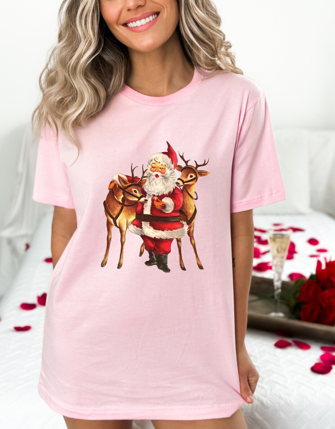 Vintage Santa Merry Christmas Tshirt, Reindeer Christmas Shirts Comfort ...