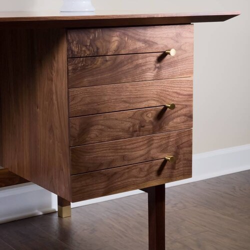 Mid Century Modern Desk Solid Wood Writing Desk With Storage - Etsy