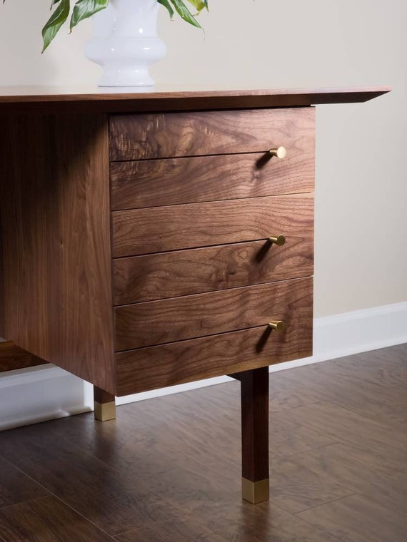 Solid Walnut Mid Century Modern Desk Writing Desk Office - Etsy