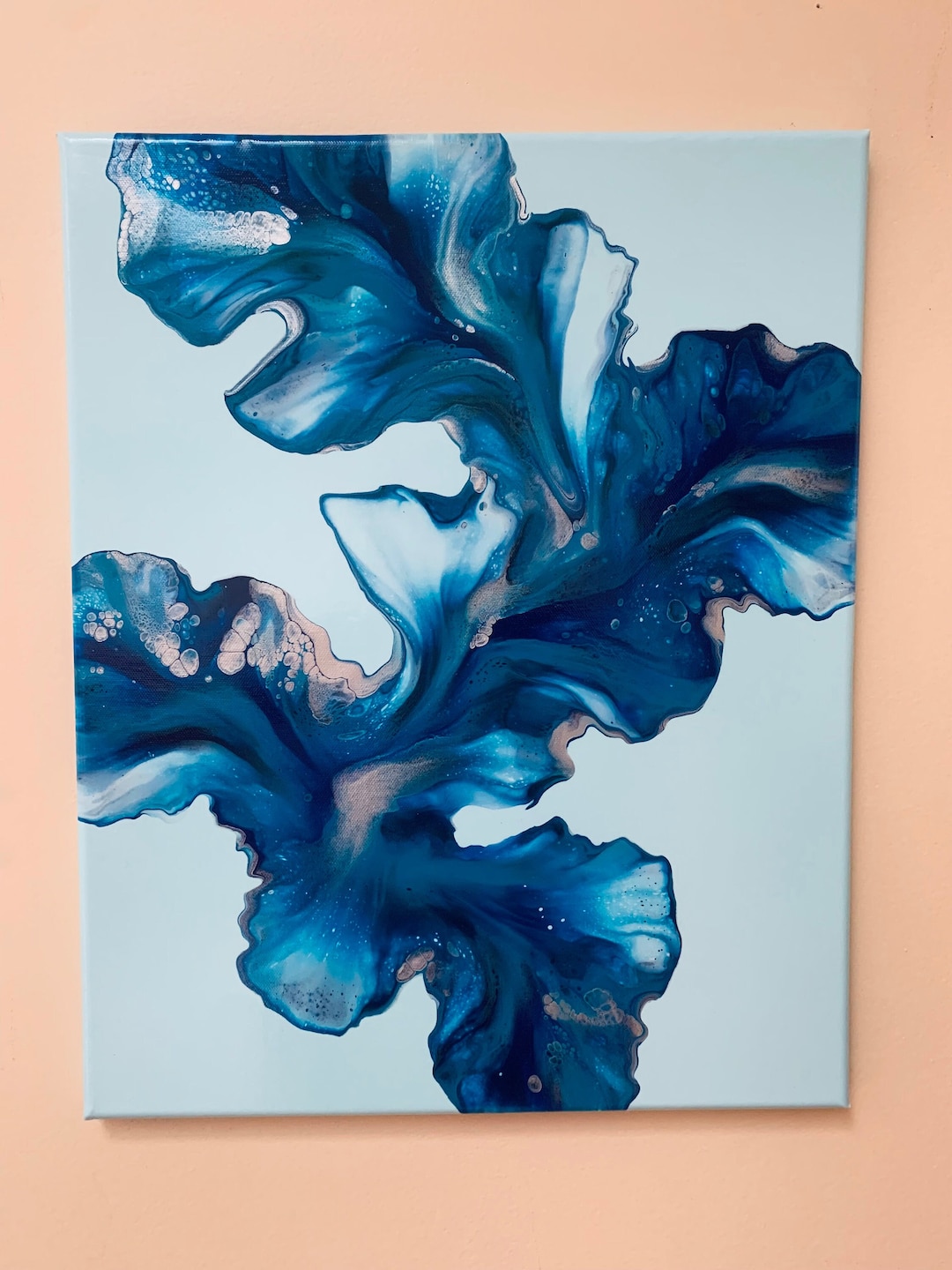 Blue Dutch Pour Painting on 16 X 20 Canvas, blue Fortune, Original ...