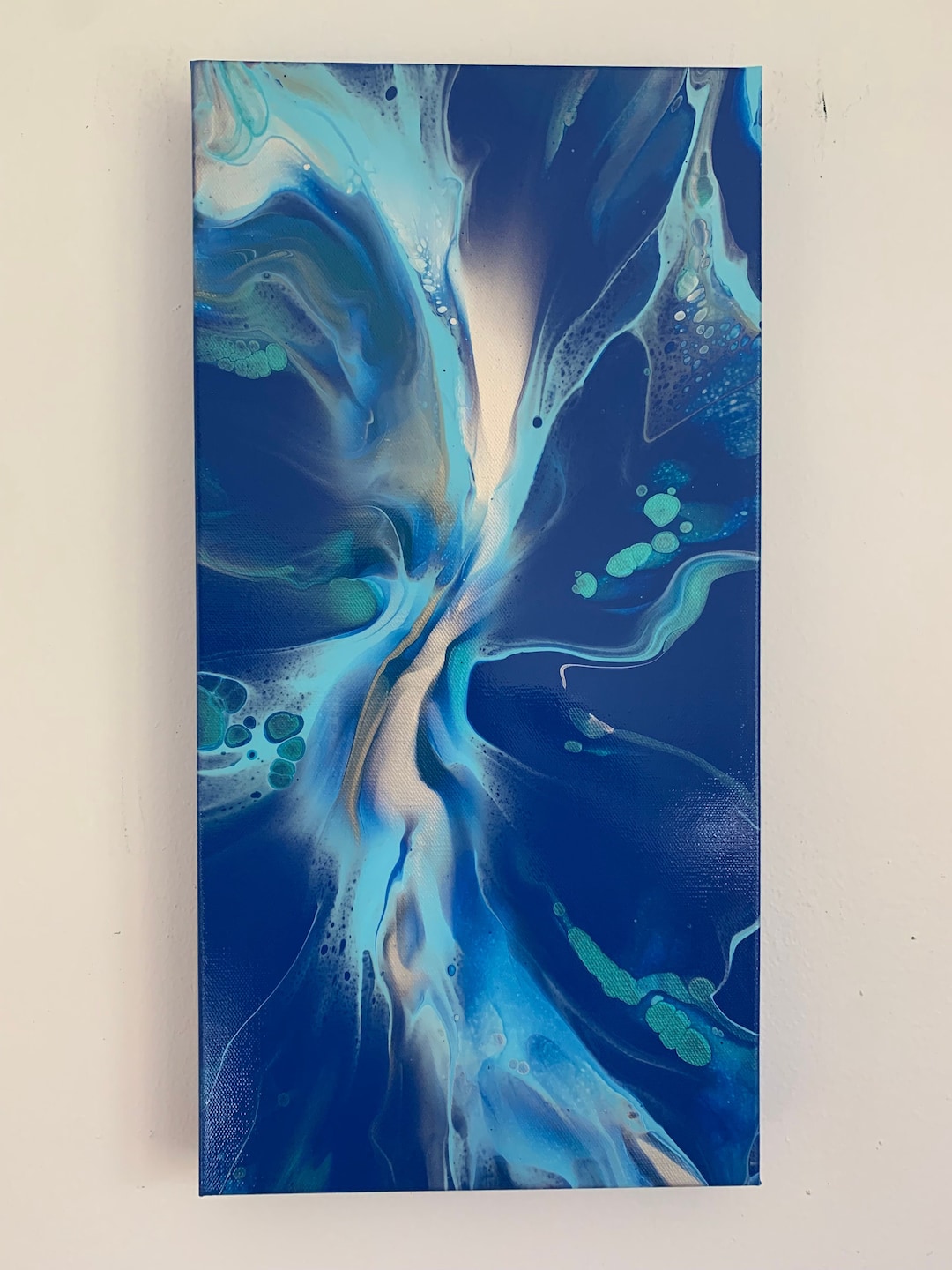 Blue Dutch Pour Painting on 10 X 20 Gallery Wrapped Canvas, blue Wind ...