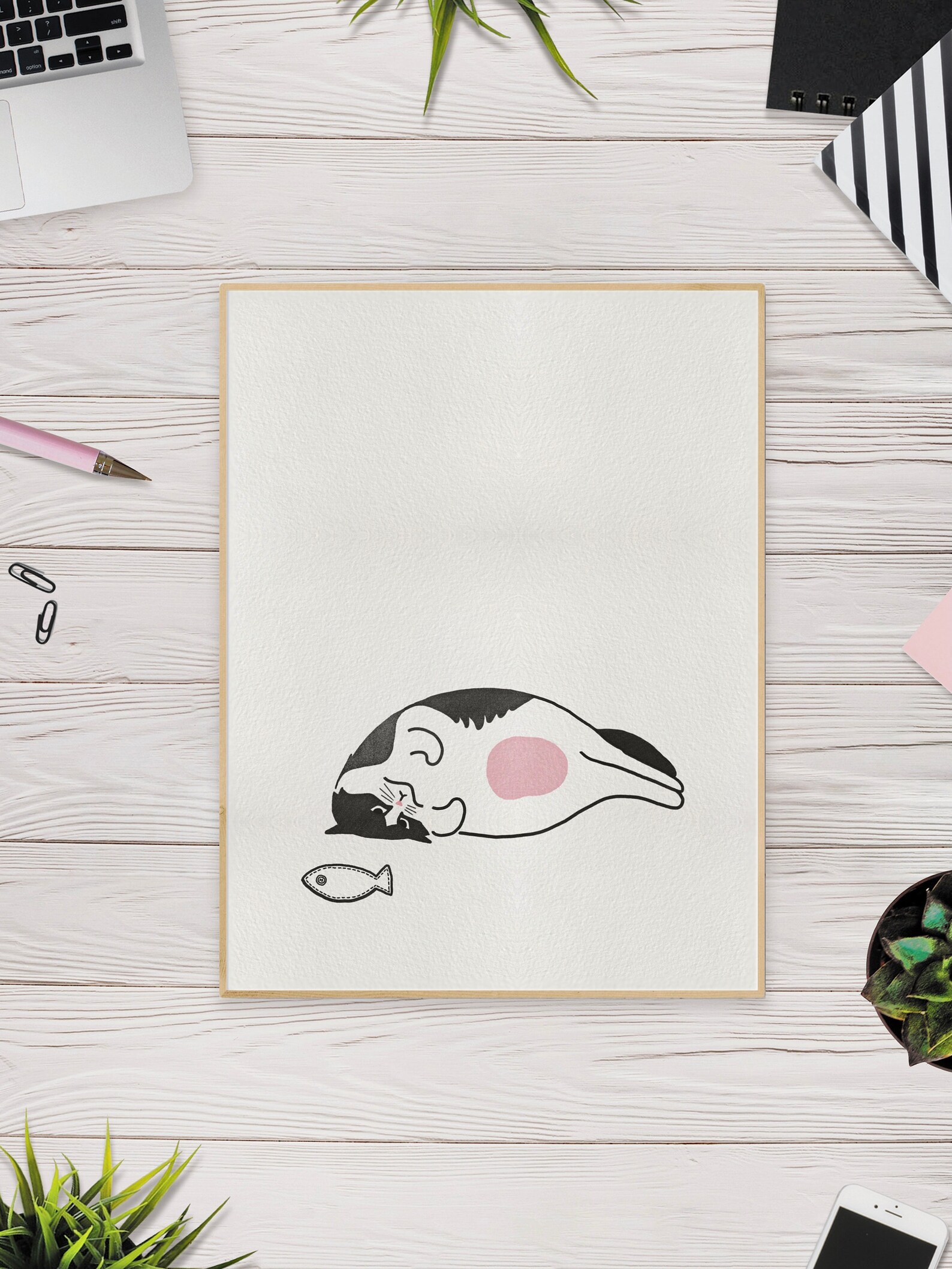 Cute Chubby Cat Drawing, Printable Poster, Cat Poster, Digital Wall Art ...