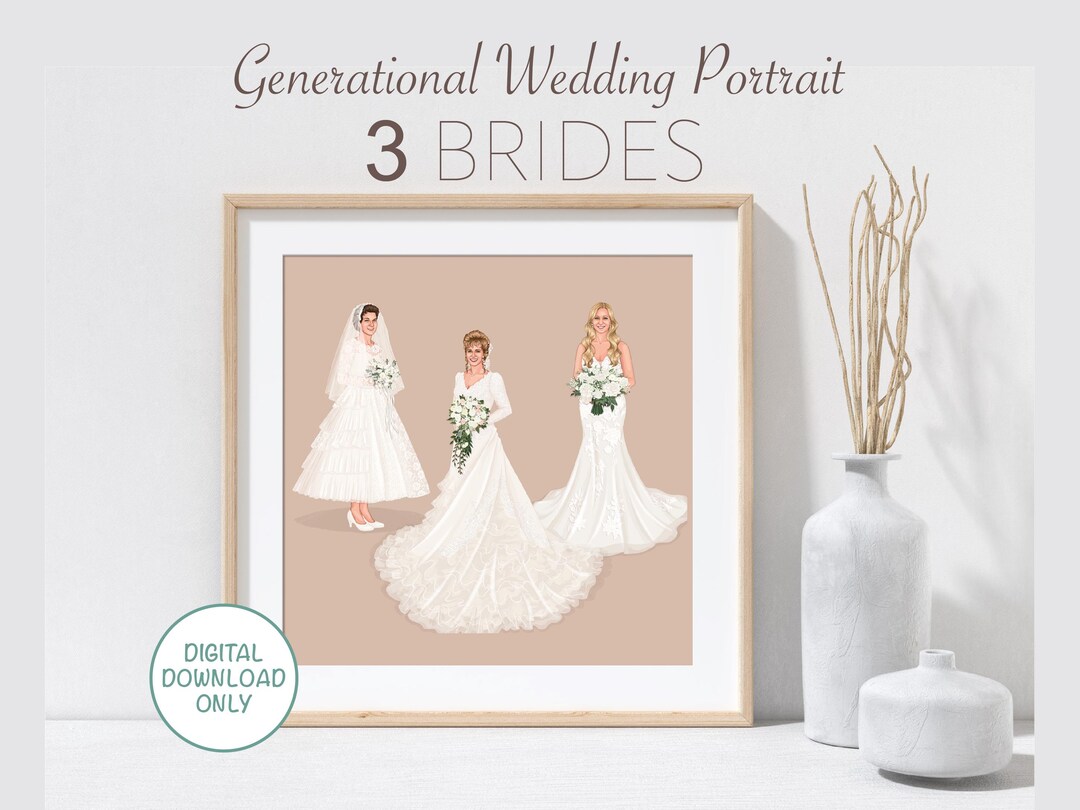3 Brides Generational Wedding Portrait: Custom Digital Art (digital ...