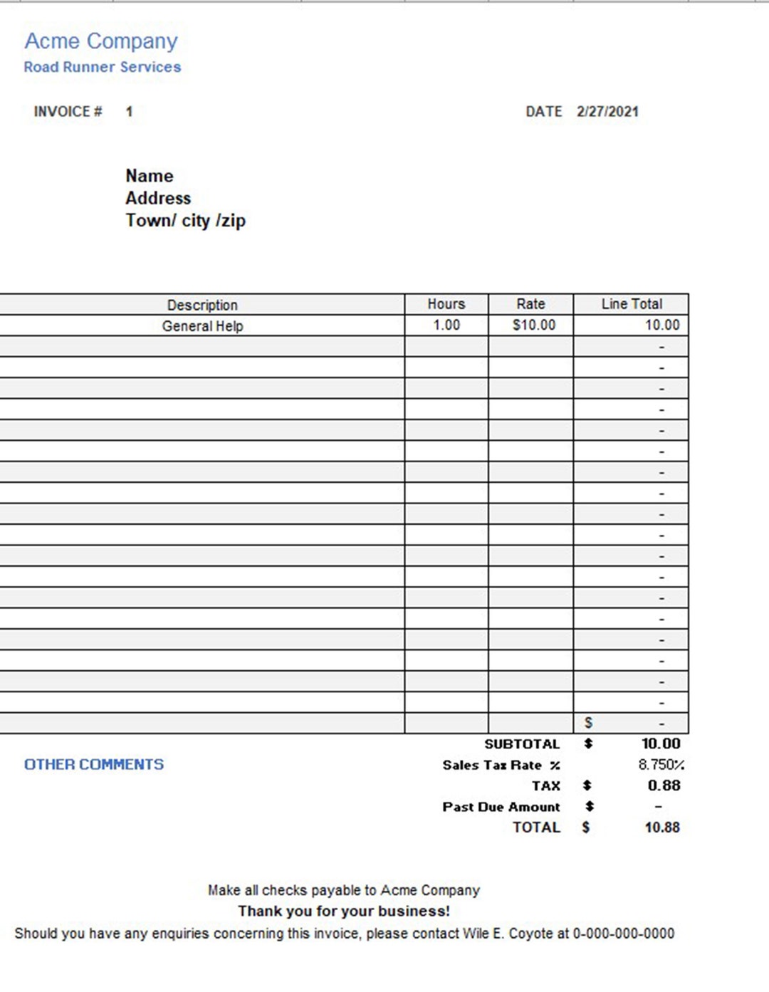 Simple Invoice Template for MS Excel - Etsy