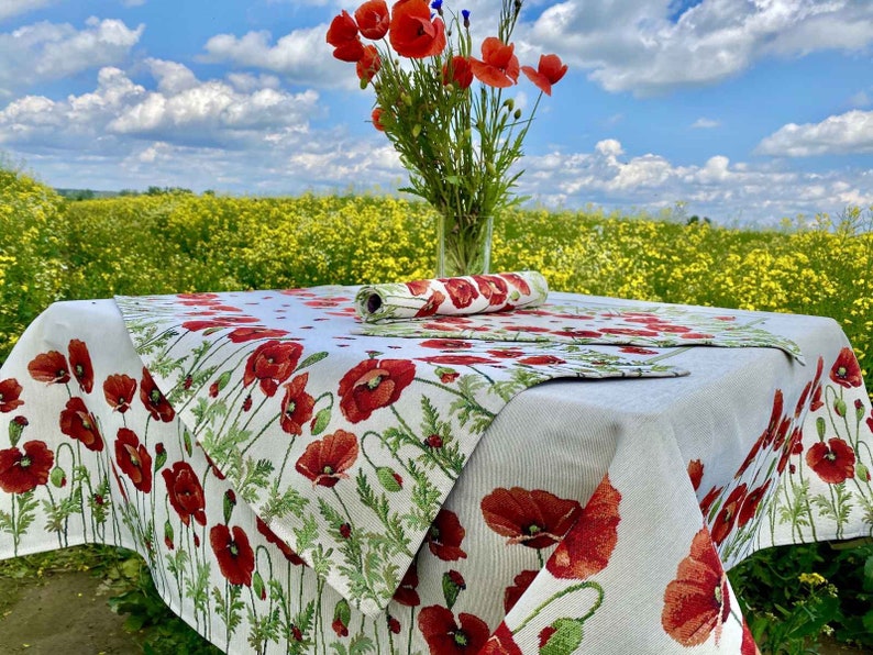 Poppy Ornaments, Spring, Tablecloth’s, Textile, Floral Tablecloth ...