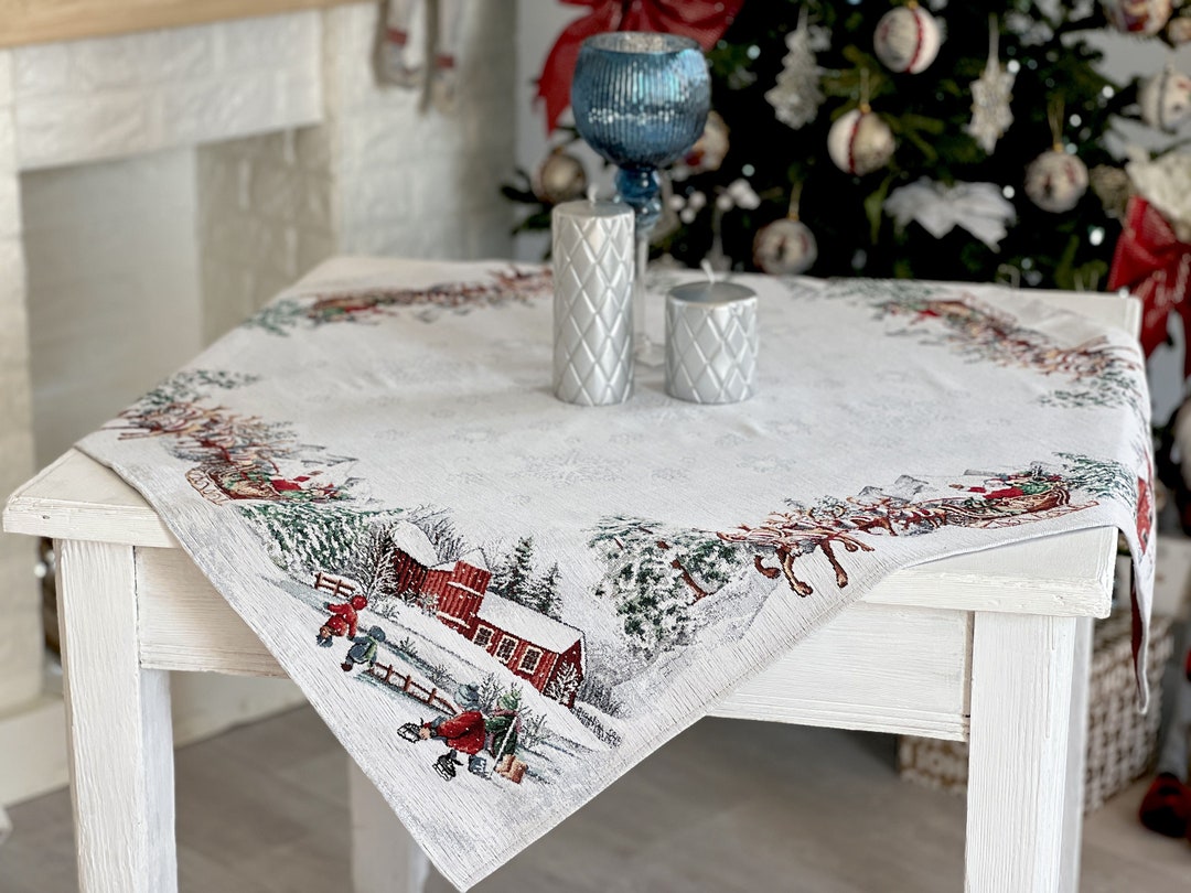 Square Tablecloth With Winter Design, Snow in Village Tablecloth ...