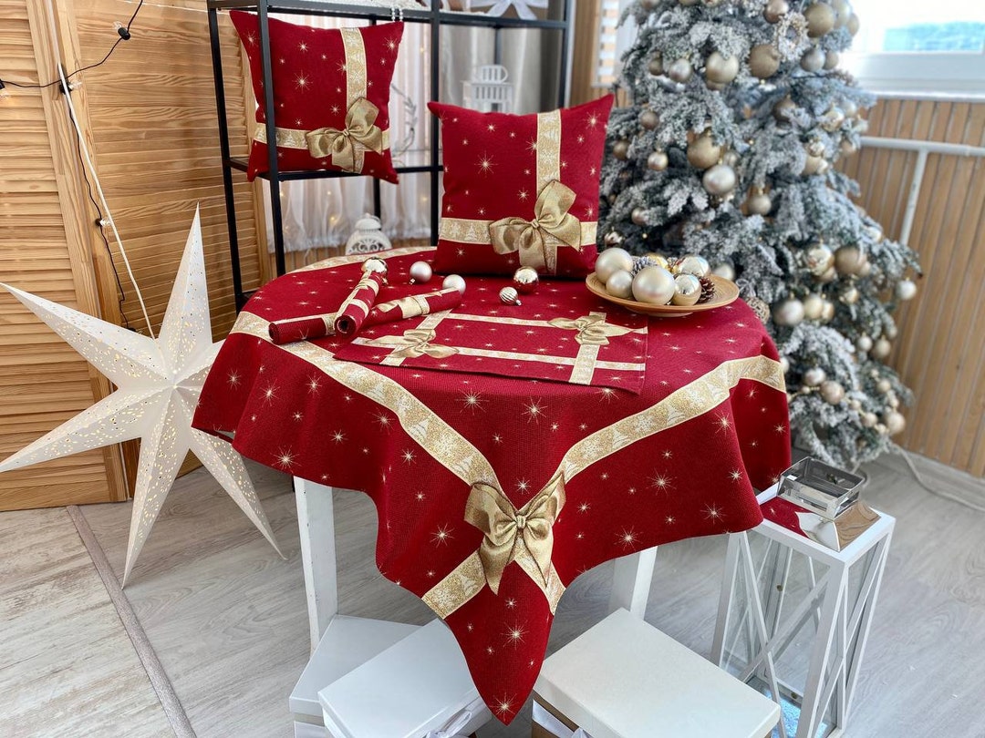 Red Dining Table Decor New Year Tablecloth Holiday - Etsy