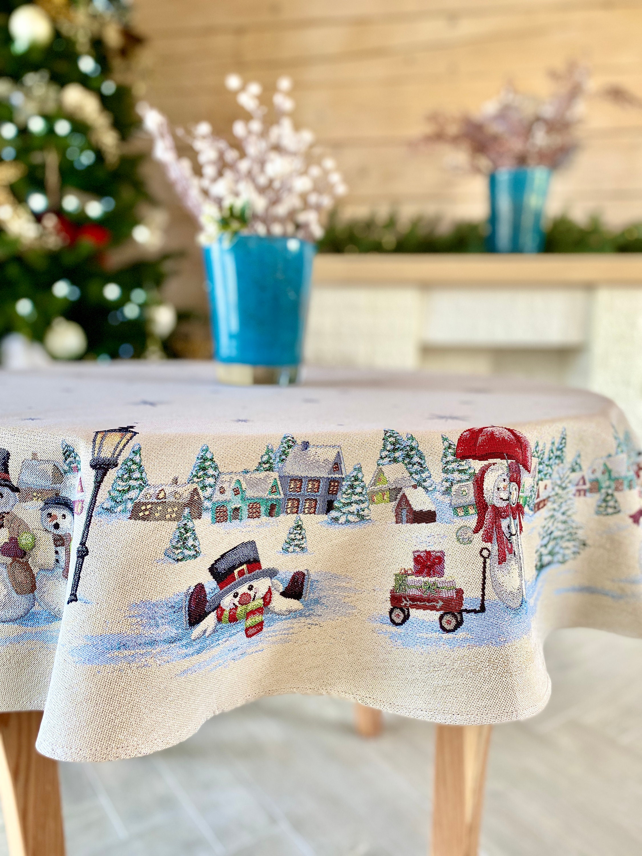 Snowman Tablecloth, Winter Holidays Dining Table Decoration, Tapestry ...