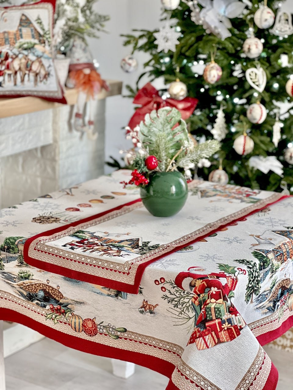 Santa Table Runner, Decorative Table Runner, Winter Table Runner ...