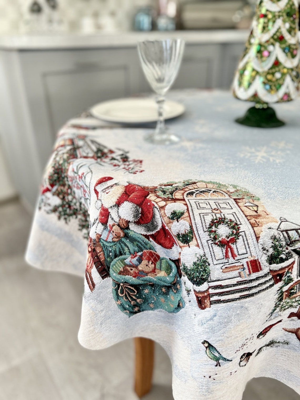 Nativity Scene Tablecloth, Winter Holidays Dining Table Decoration ...