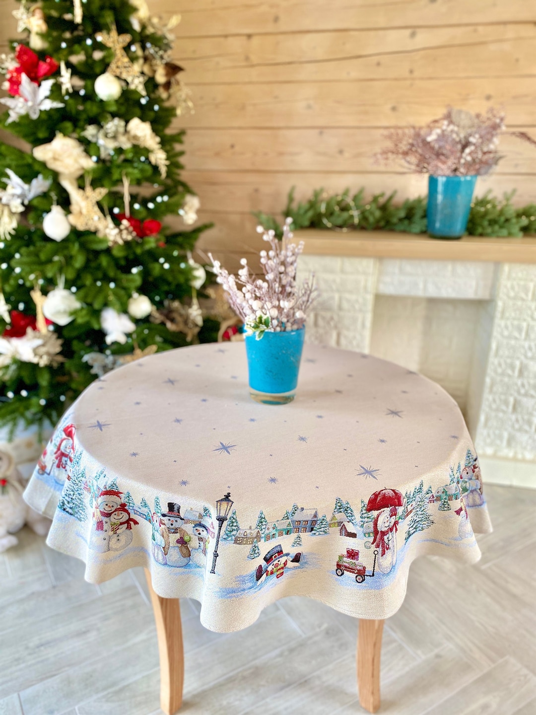 Snowman Tablecloth, Winter Holidays Dining Table Decoration, Tapestry ...