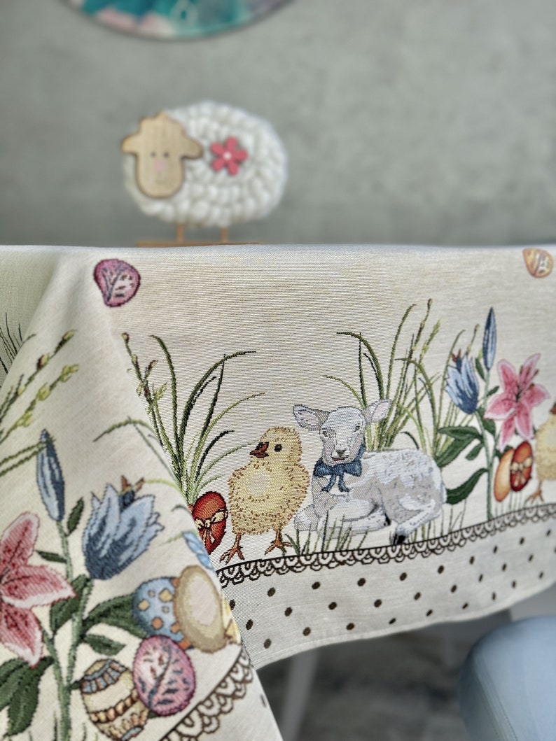 Linens for Easter, Easter Textile, Easter Tablecloth With Eggs Bunny ...