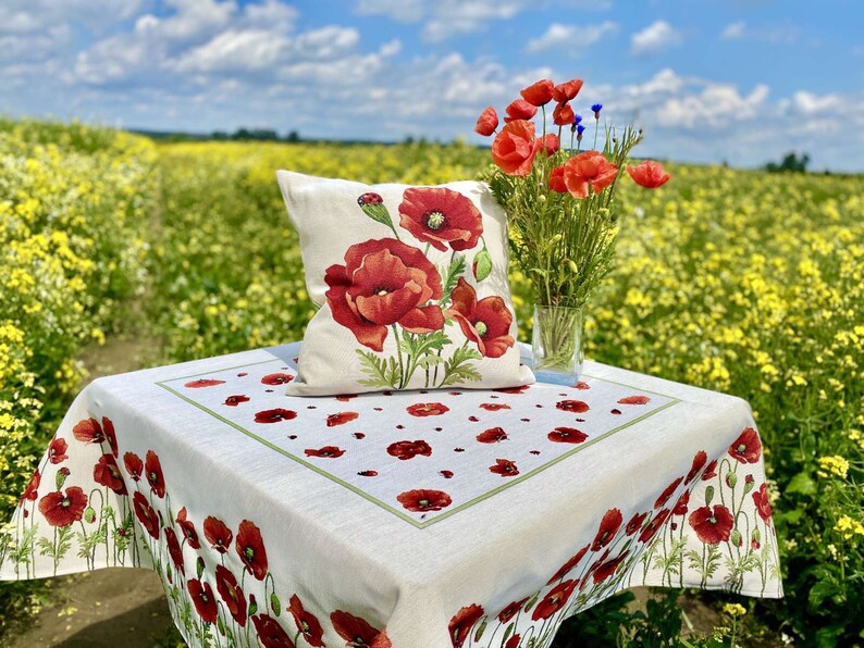 Poppy Ornaments, Spring, Tablecloth’s, Textile, Floral Tablecloth ...