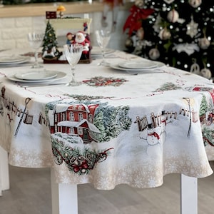 Winter Holiday Oval Table Cloth. Christmas Table Linens Tapesrty Fabric With Silver Thread New Year Oval Table Cover. Xmas Dining Decor Etsy