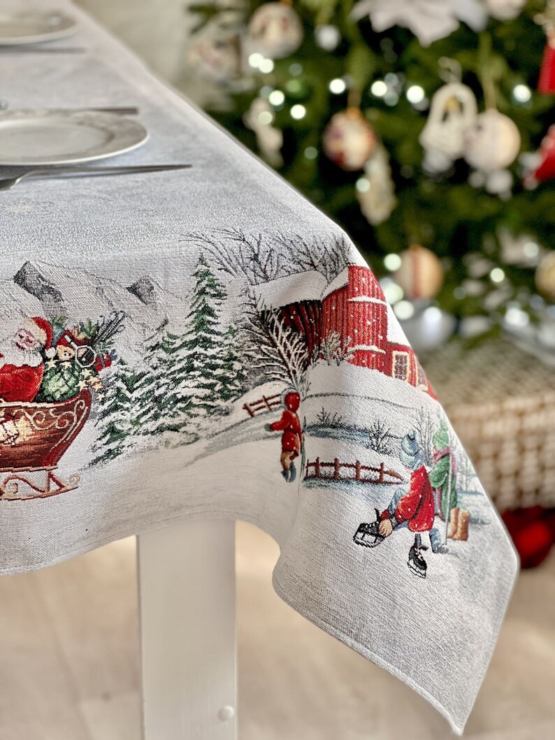 Reindeer Tablecloth, Xmas Santa Claus Table Cloth, Holiday Table Cloth ...