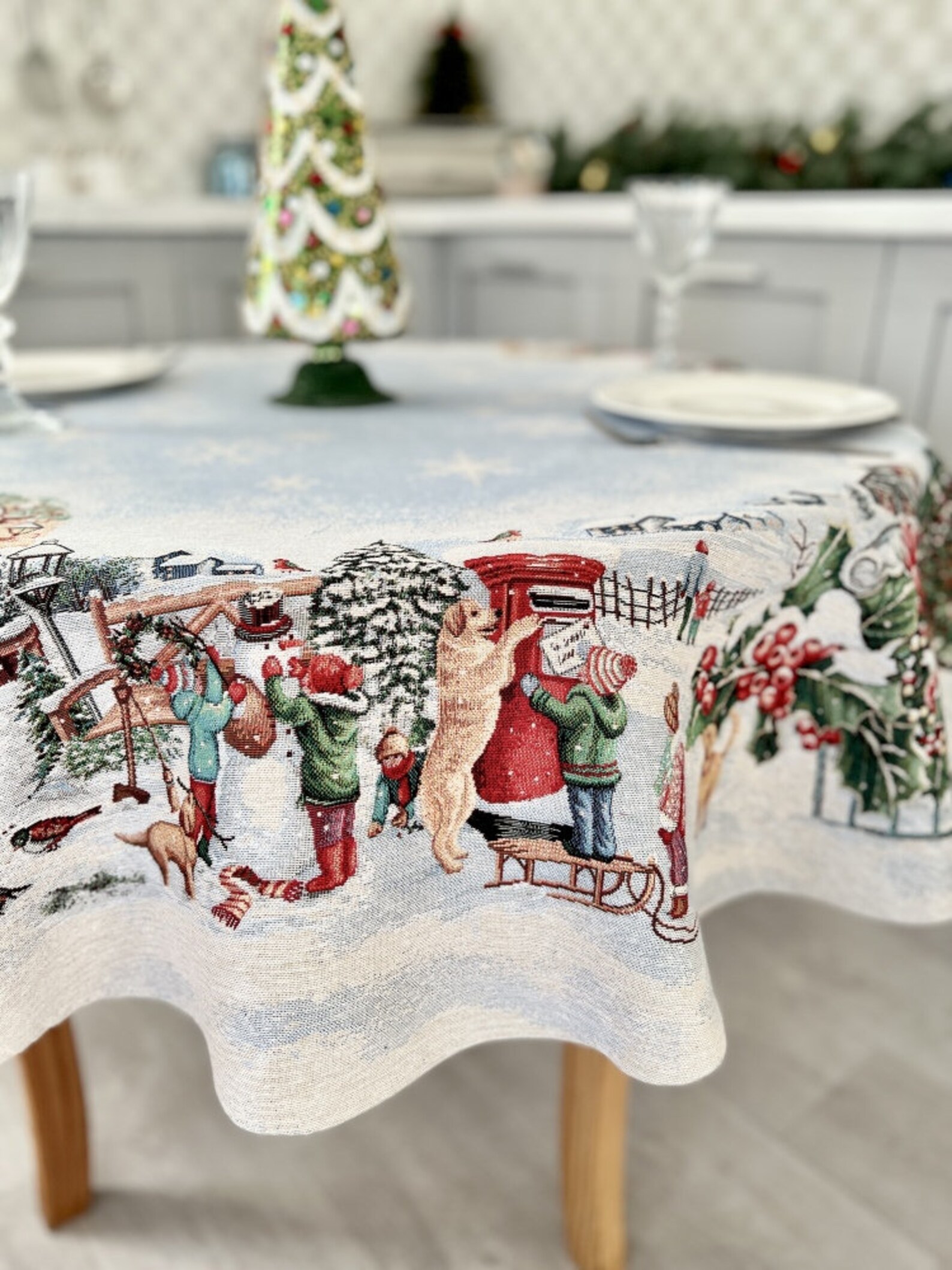 Nativity Scene Tablecloth, Winter Holidays Dining Table Decoration ...