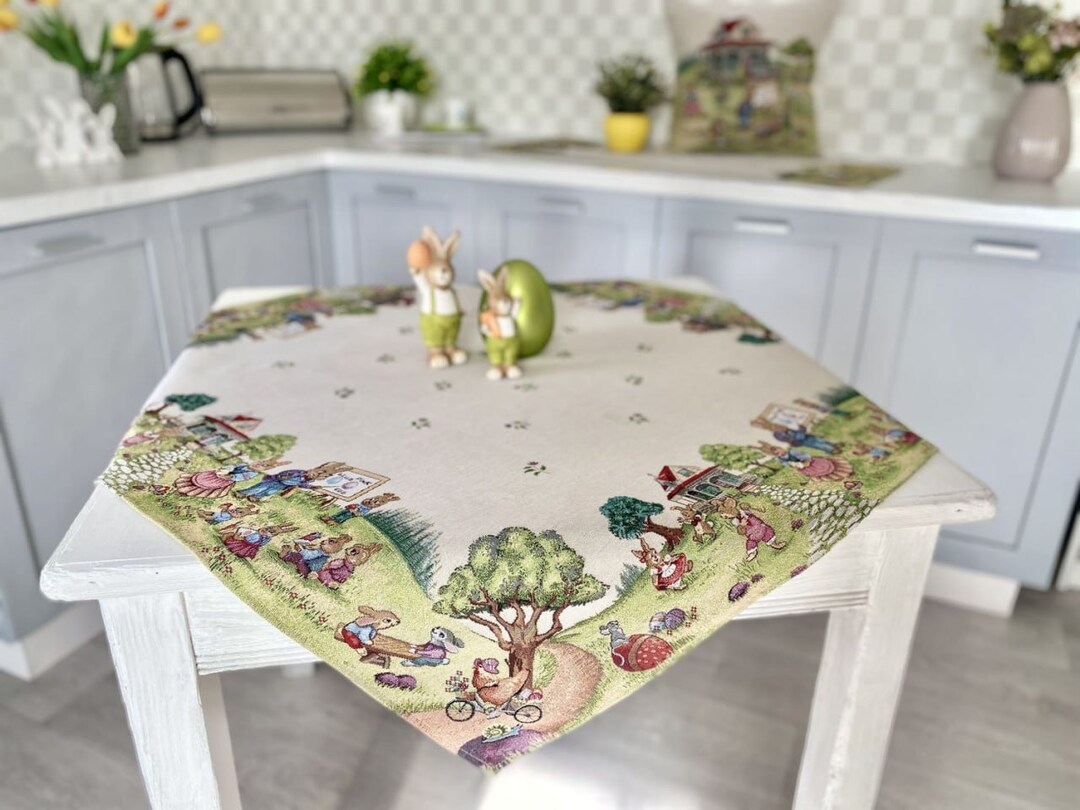 Square Easter Table Cover, Spring Design Tablecloth, Family Gift Idea ...