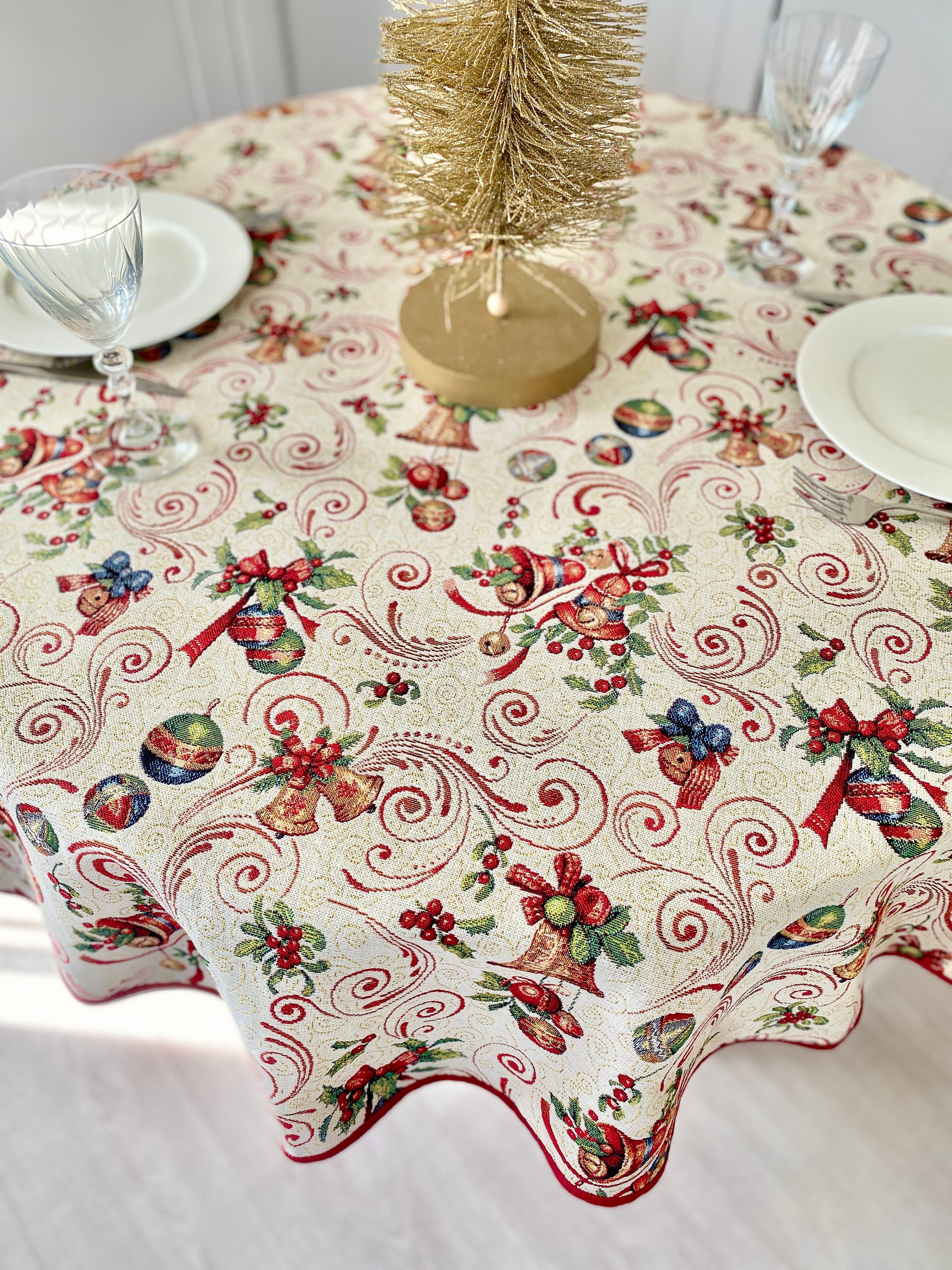 Custom Size, Christmas Round Table Linens for Home Decorating, Holiday ...