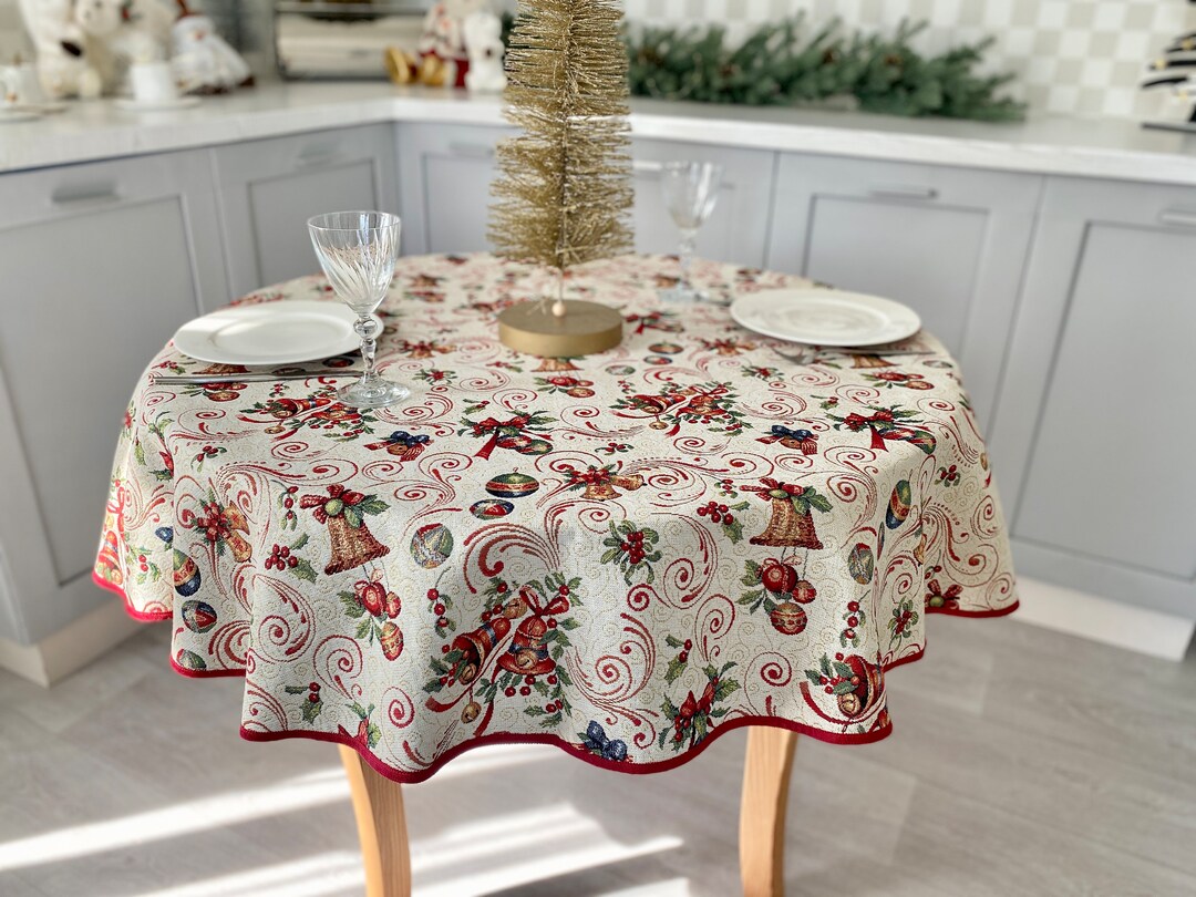 Custom Size, Christmas Round Table Linens for Home Decorating, Holiday ...