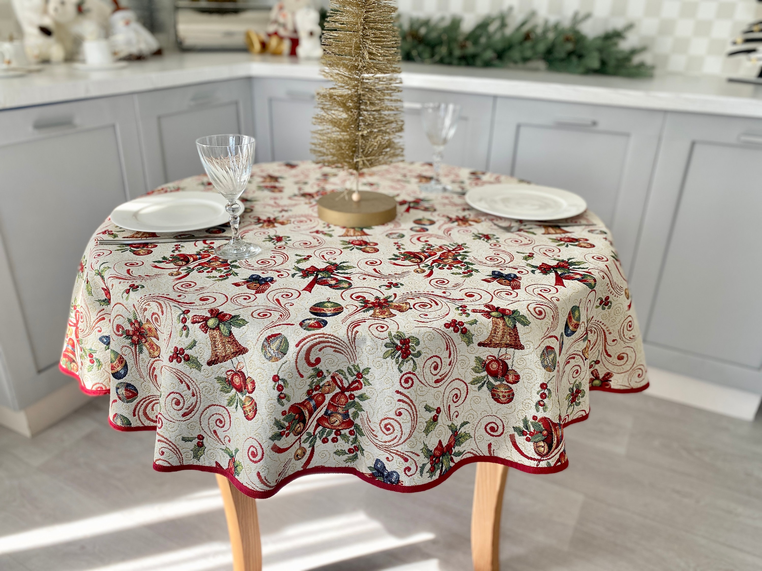Custom Size, Christmas Round Table Linens for Home Decorating, Holiday ...