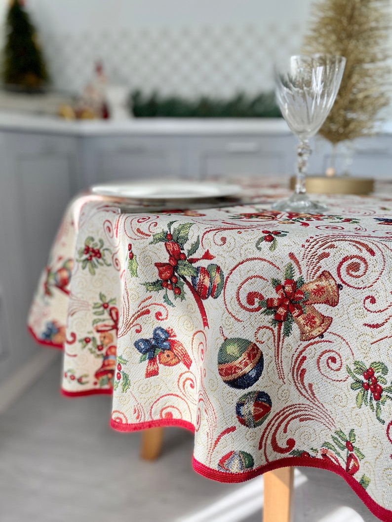 Custom Size, Christmas Round Table Linens for Home Decorating, Holiday ...