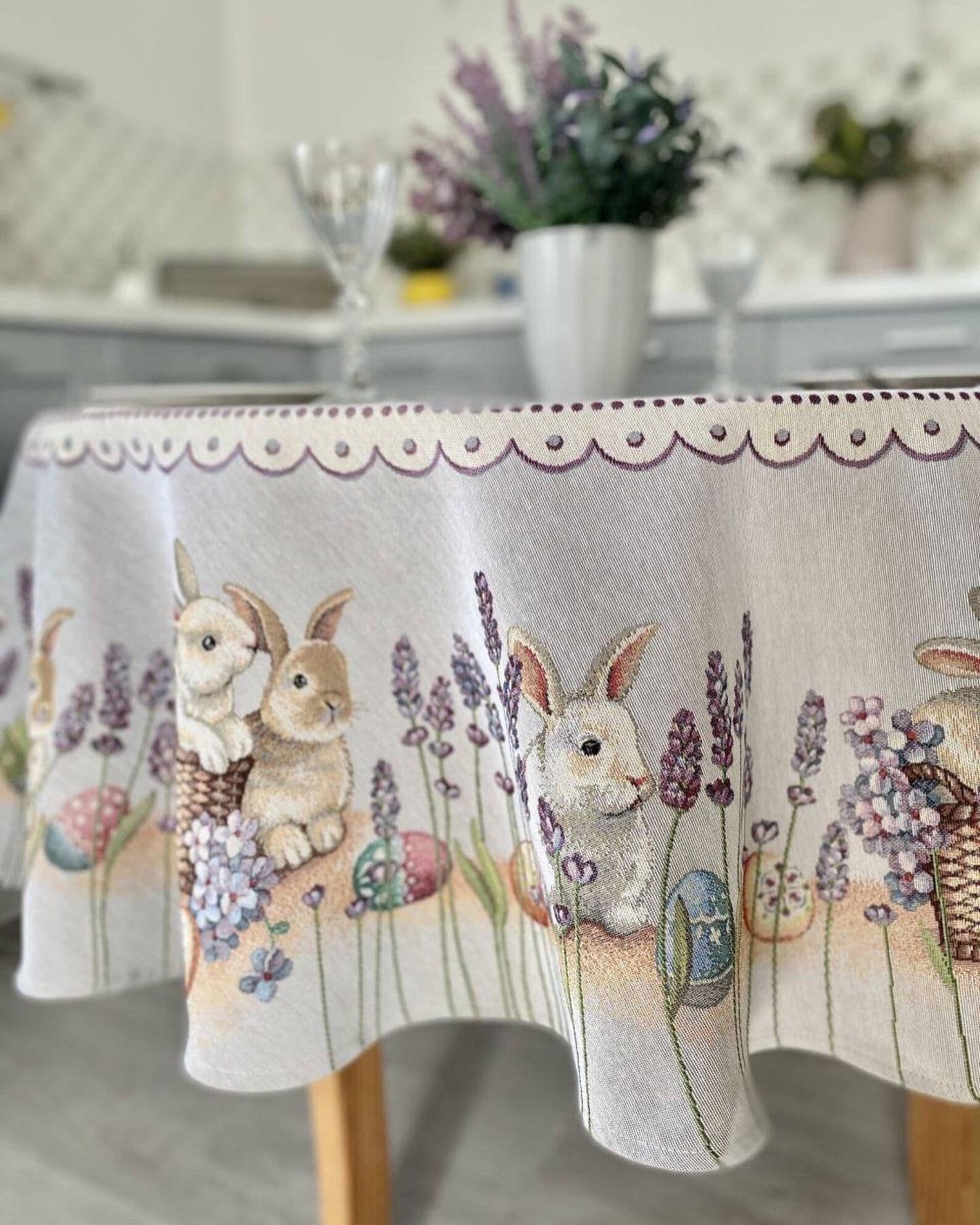 Easter Tablecloth’s, Easter Textile, Easter Tablecloth With Eggs Bunny ...