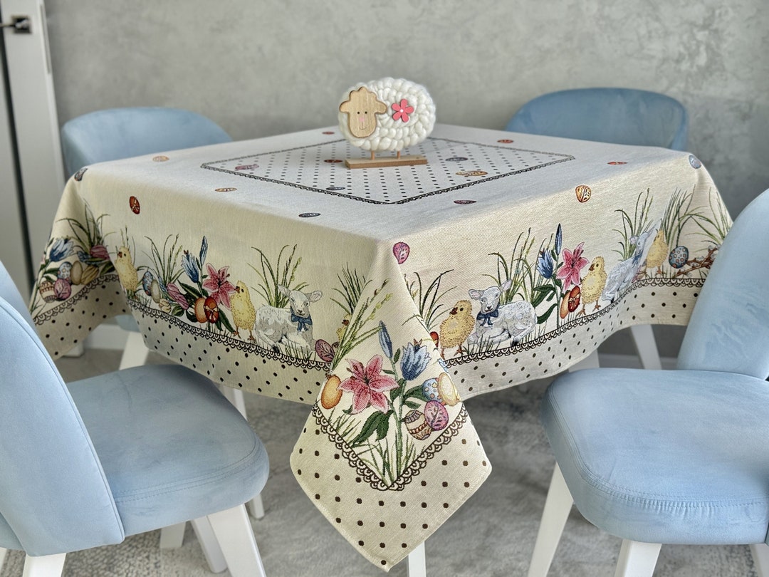 Linens for Easter, Easter Textile, Easter Tablecloth With Eggs Bunny ...