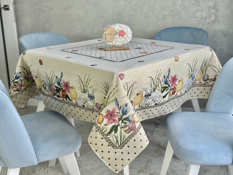 Linens for Easter, Easter Textile, Easter Tablecloth With Eggs Bunny, Table Linens for Rectangle ...