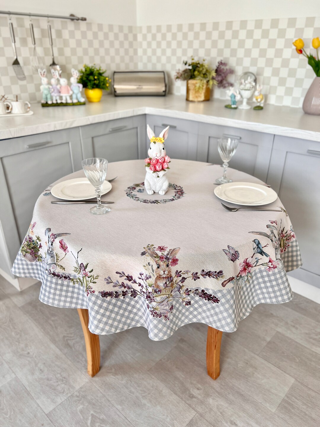 Easter Tablecloth’s, Easter Textile, Easter Tablecloth With Eggs Bunny ...