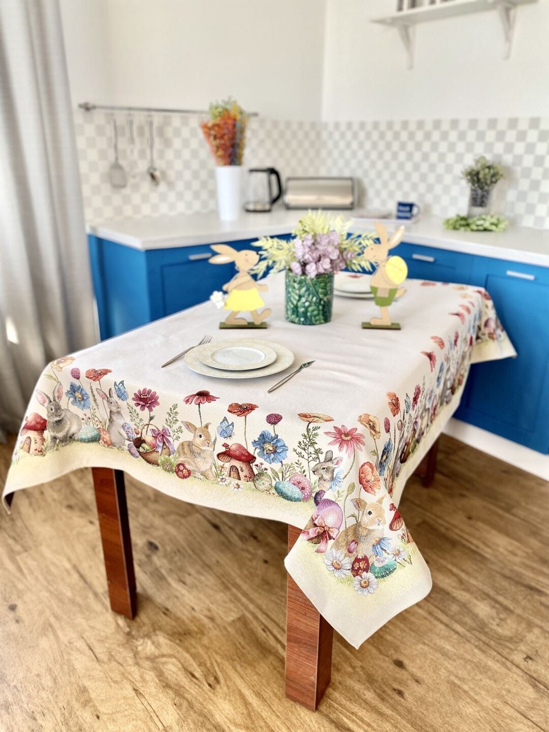 Easter Linens, Easter Textile, Easter Tablecloth With Eggs, Table ...