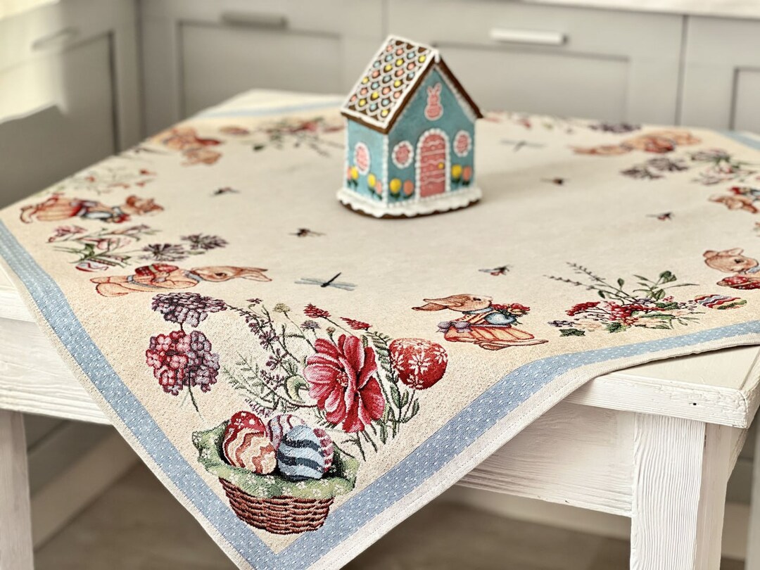 Tapestry Tablecloth’s, Easter Textile, Easter Tablecloth With Eggs ...
