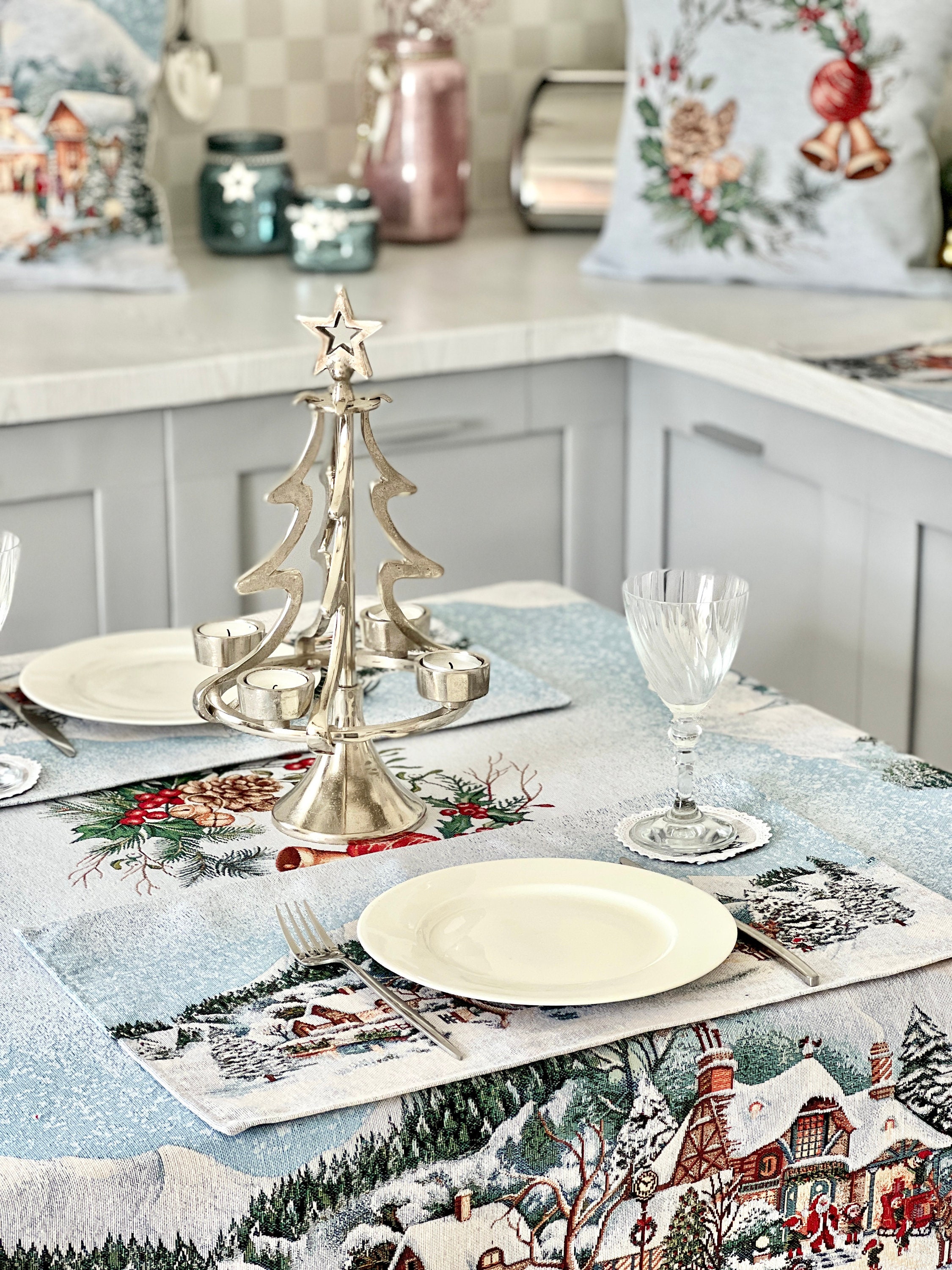 Rectangle Winter Tablecloth, Winter in Switzerland, New Year House ...