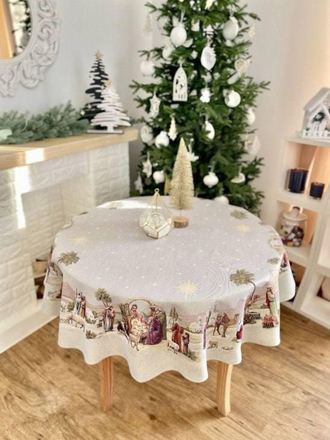 Nativity Scene Tablecloth, Tapestry Table Linens, Round Tablecloth, New ...
