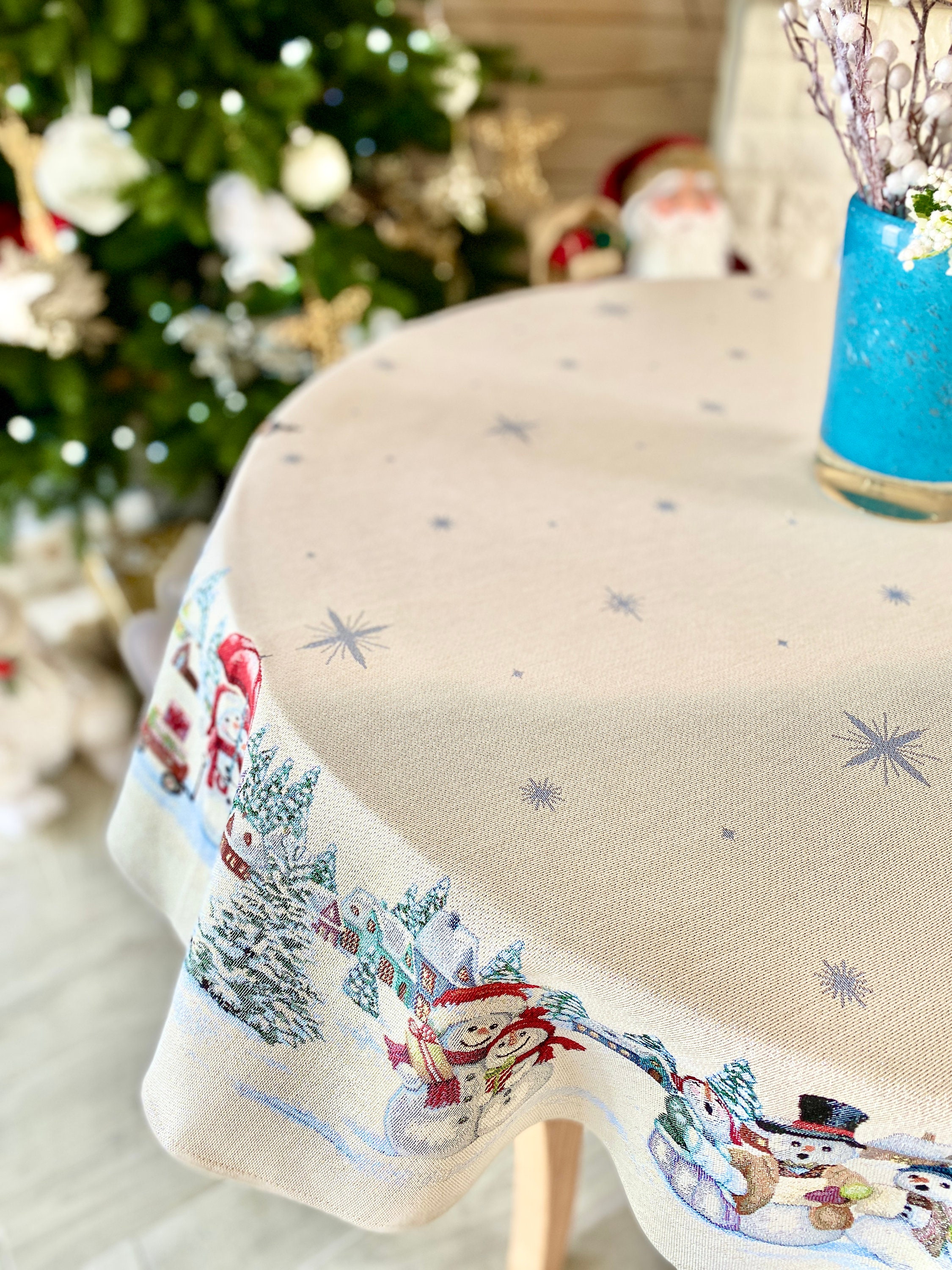 Snowman Tablecloth, Winter Holidays Dining Table Decoration, Tapestry ...