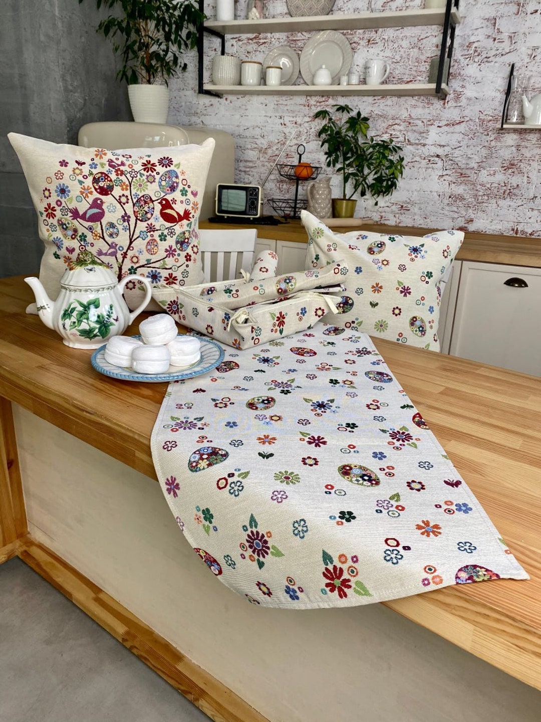 Easter Table Runner, Easter Textile, Easter Tablecloth With Eggs Bunny ...