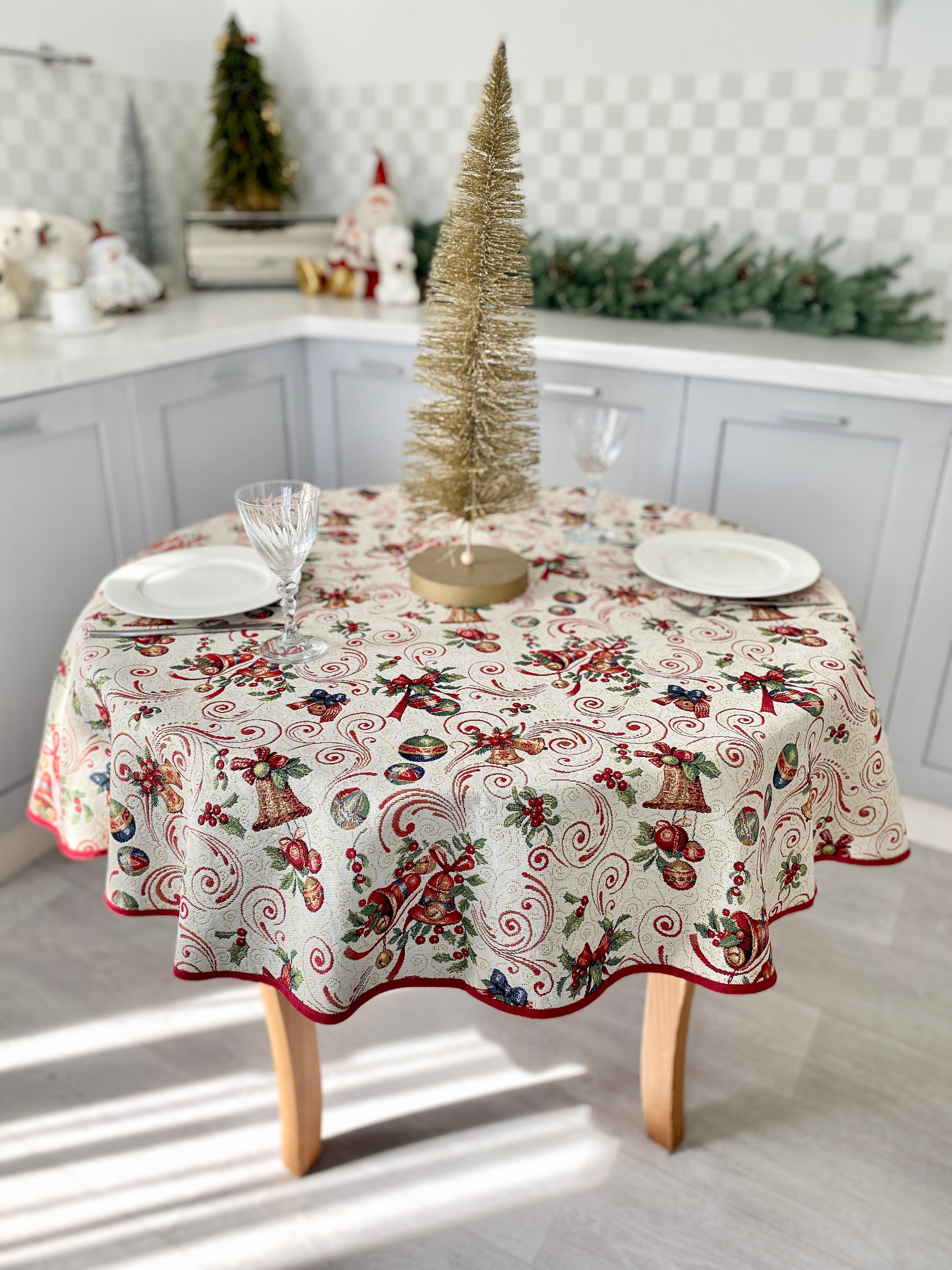 Custom Size, Christmas Round Table Linens for Home Decorating, Holiday ...