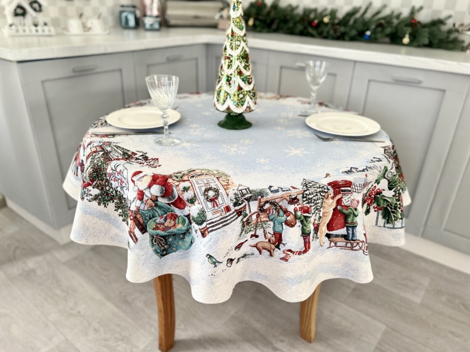 Nativity Scene Tablecloth, Winter Holidays Dining Table Decoration ...